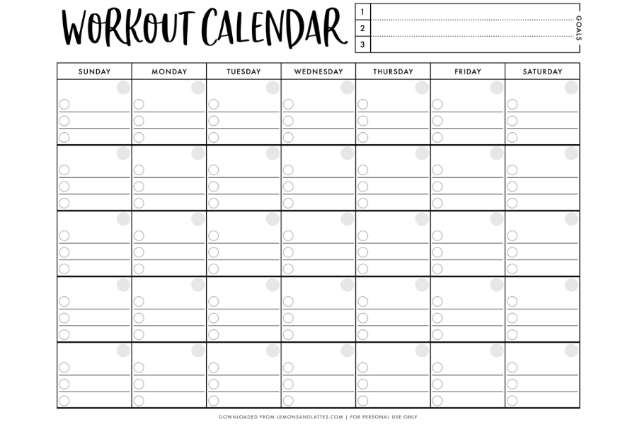 Printable workout calendar pin3 Lemons Lattes