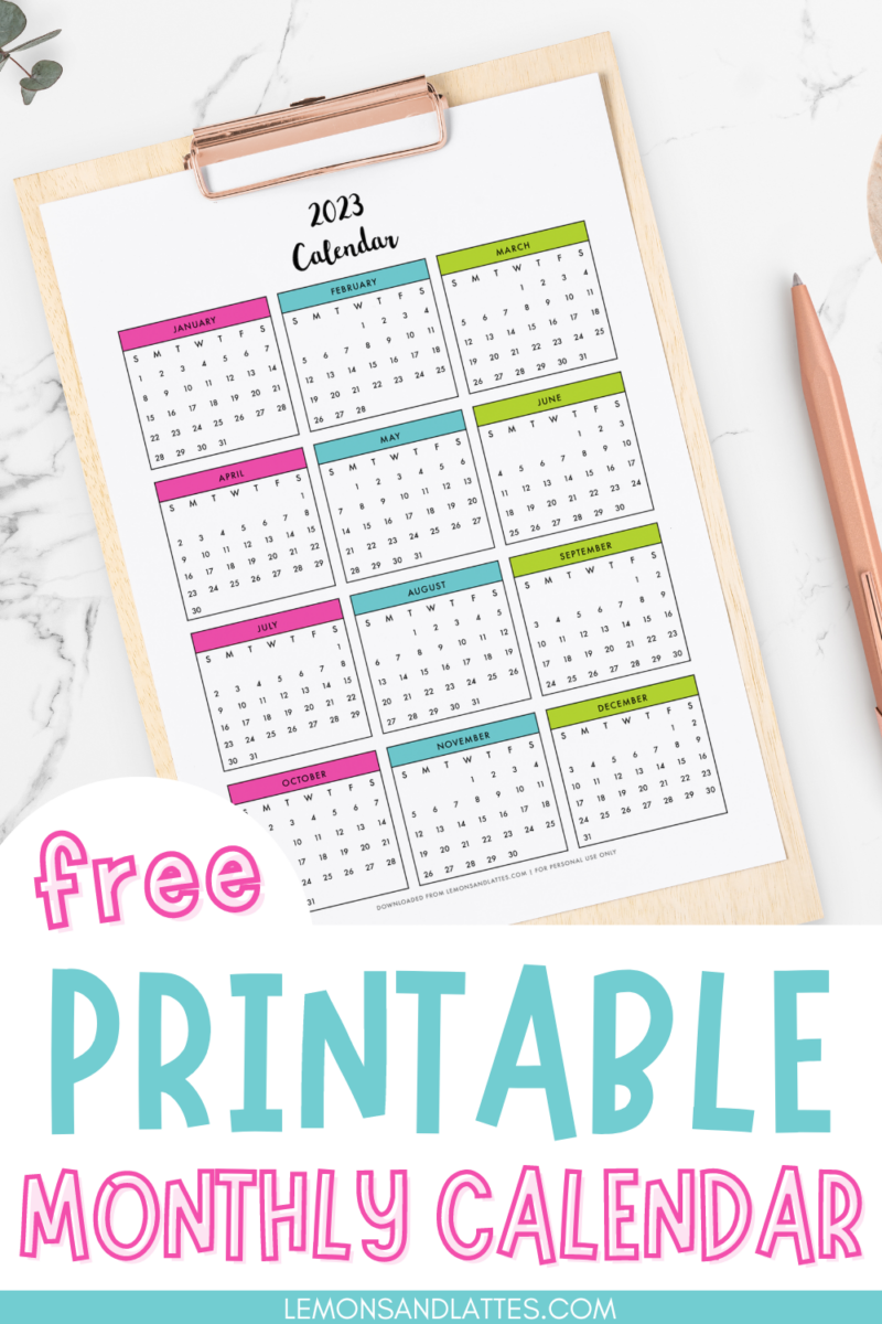 free-monthly-calendar-printables-pin1 - Lemons and Lattes