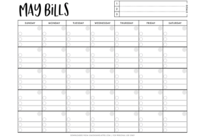 Printable Monthly Bill Calendars