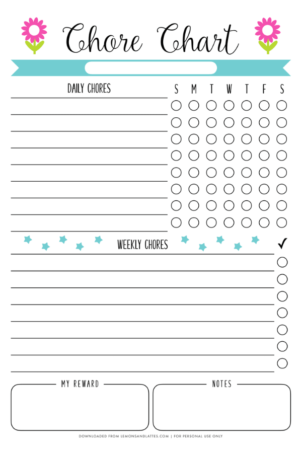 Chore Chart Printable Template For Kids