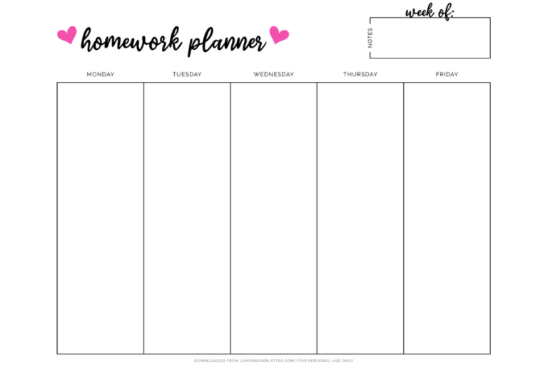 Free Printable Homework Planers