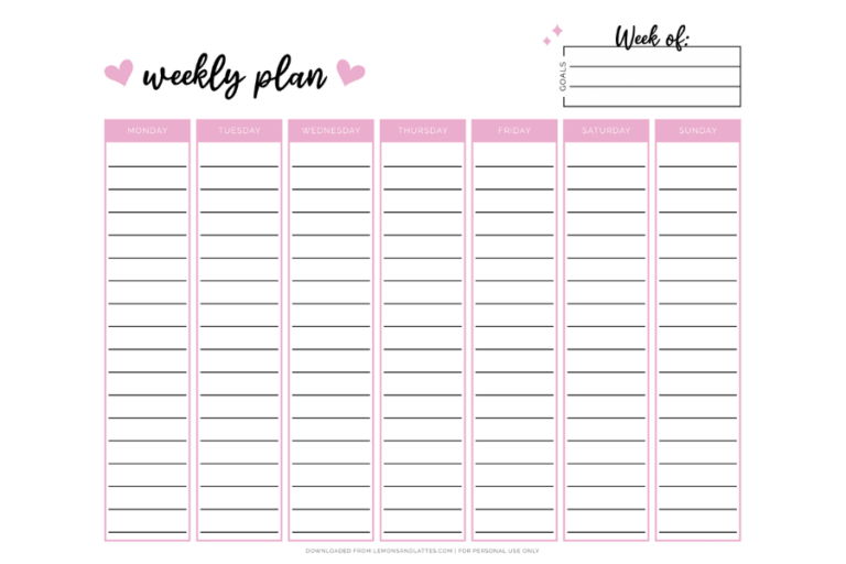 Girly and Cute Weekly Planner Printables