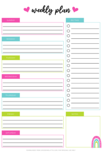 Girly and Cute Weekly Planner Printables