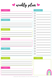 Girly and Cute Weekly Planner Printables