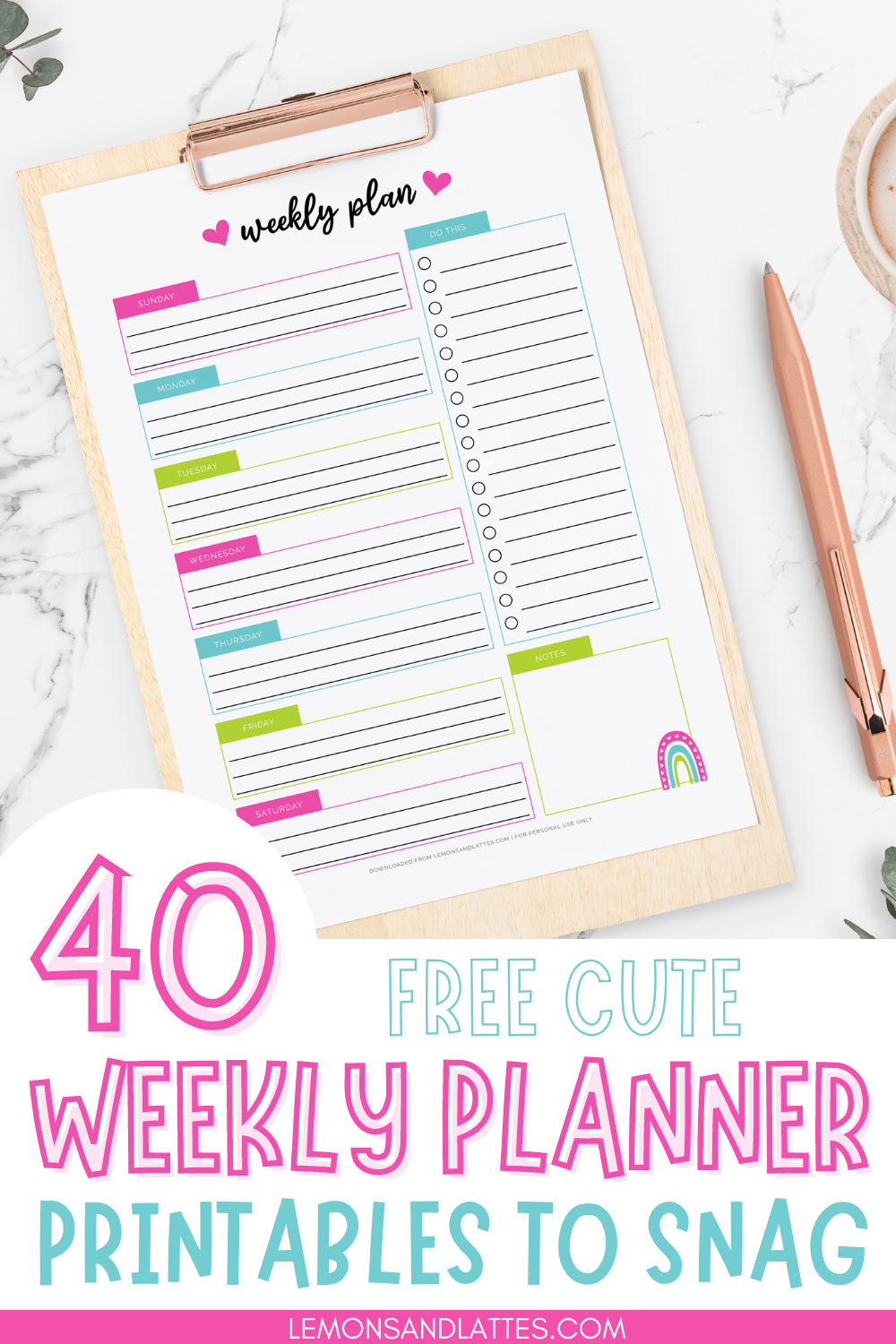 Girly and Cute Weekly Planner Printables