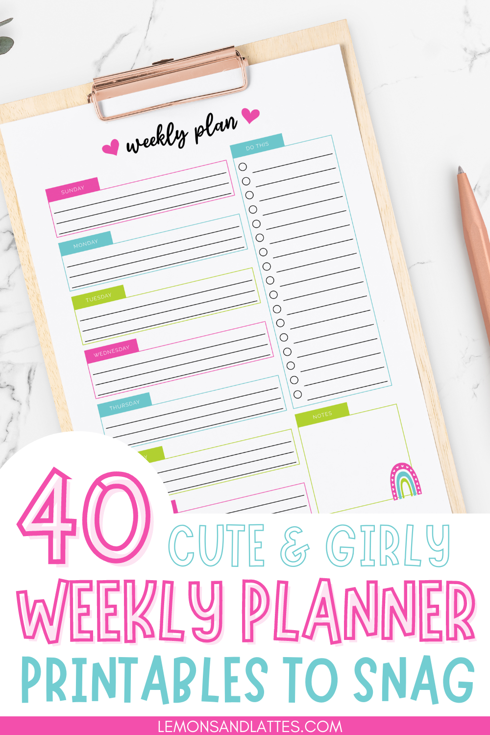 Girly and Cute Weekly Planner Printables