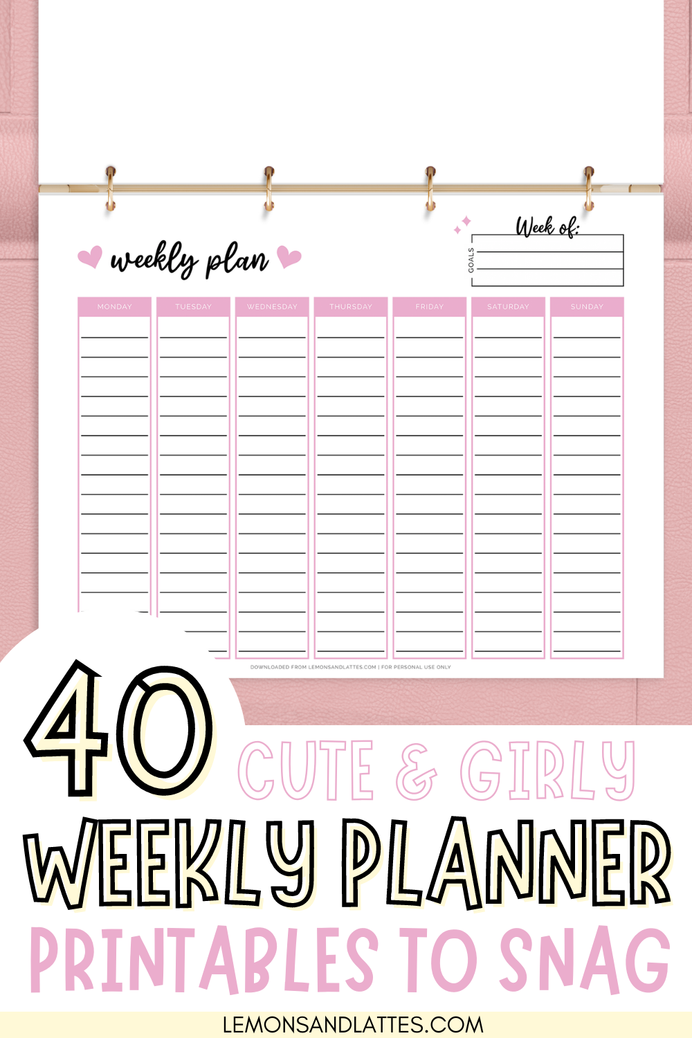Girly and Cute Weekly Planner Printables