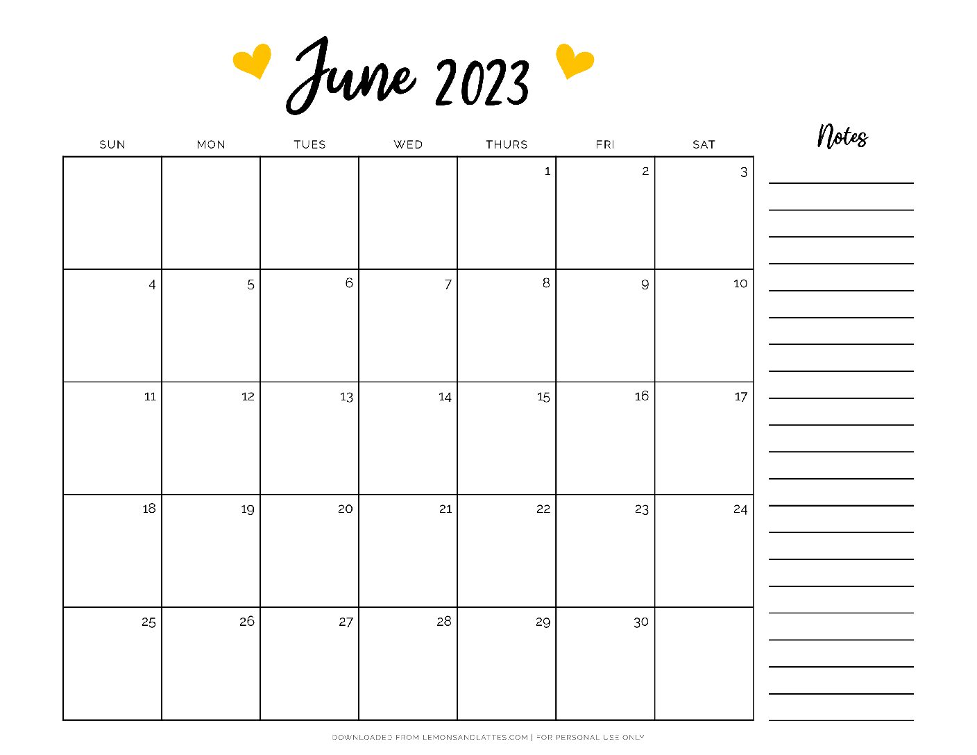 june-calendar-printable-2023-12 - Lemons and Lattes