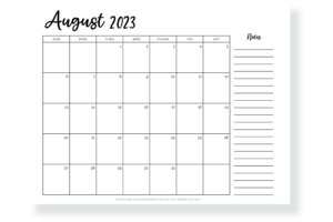 52 Simple and Cute August Calendar Printables 2023