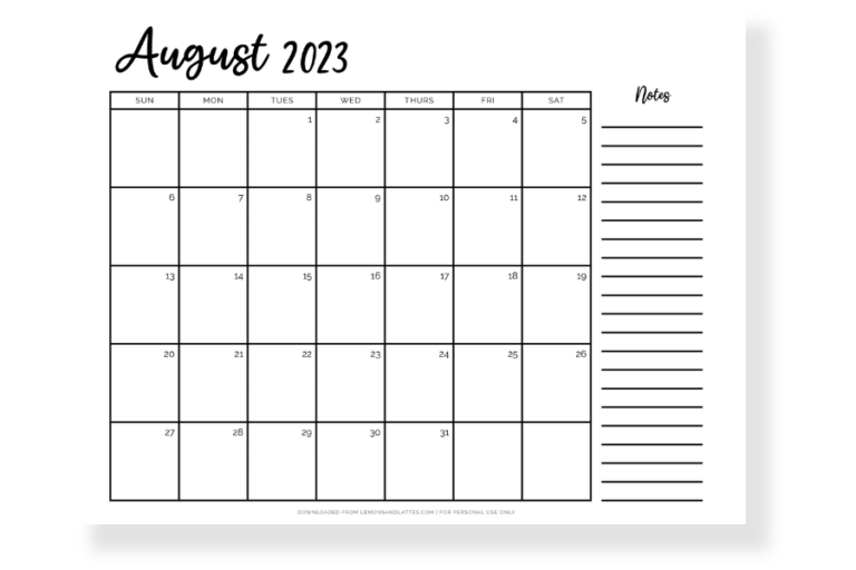52 Simple and Cute August Calendar Printables 2023