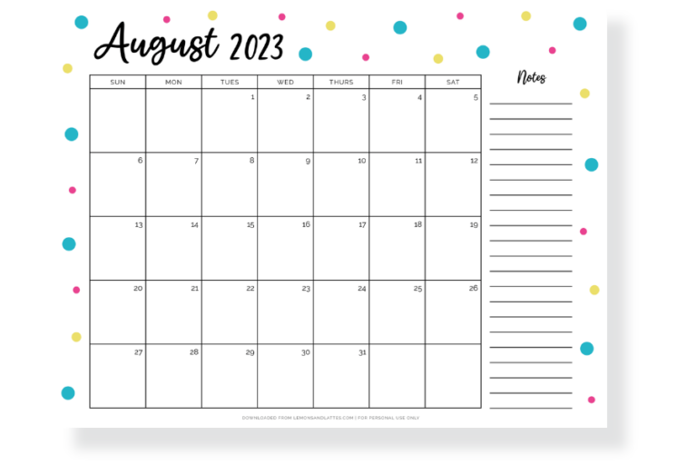 52 Simple and Cute August Calendar Printables 2023