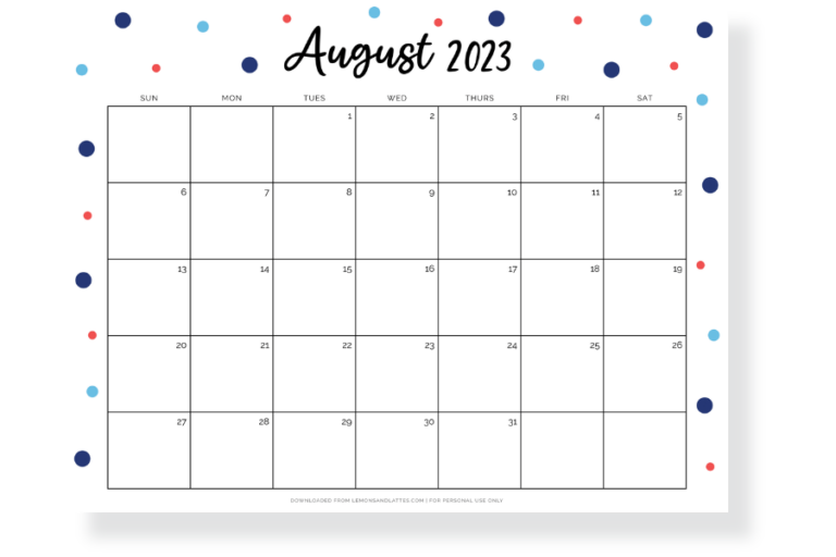 52 Simple and Cute August Calendar Printables 2023