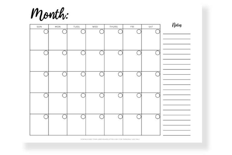 Printable Blank Calendar Templates (Undated and Empty)