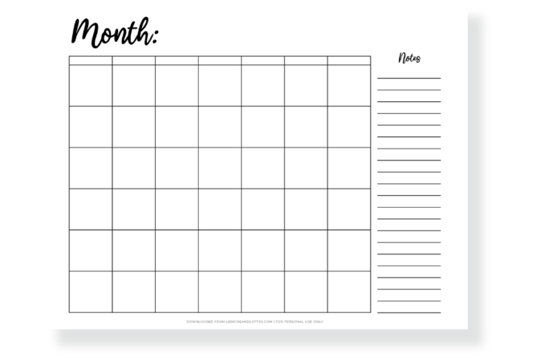 Printable Blank Calendar Templates (Undated and Empty)