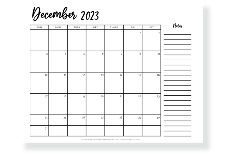 52 Simple and Cute December Calendar Printables 2023
