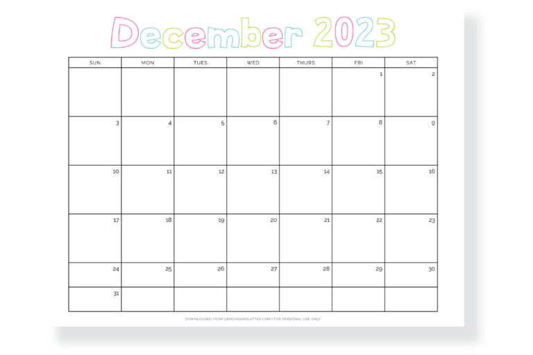52 Simple and Cute December Calendar Printables 2023