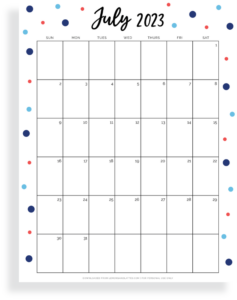 52 Simple and Cute July Calendar Printables 2023