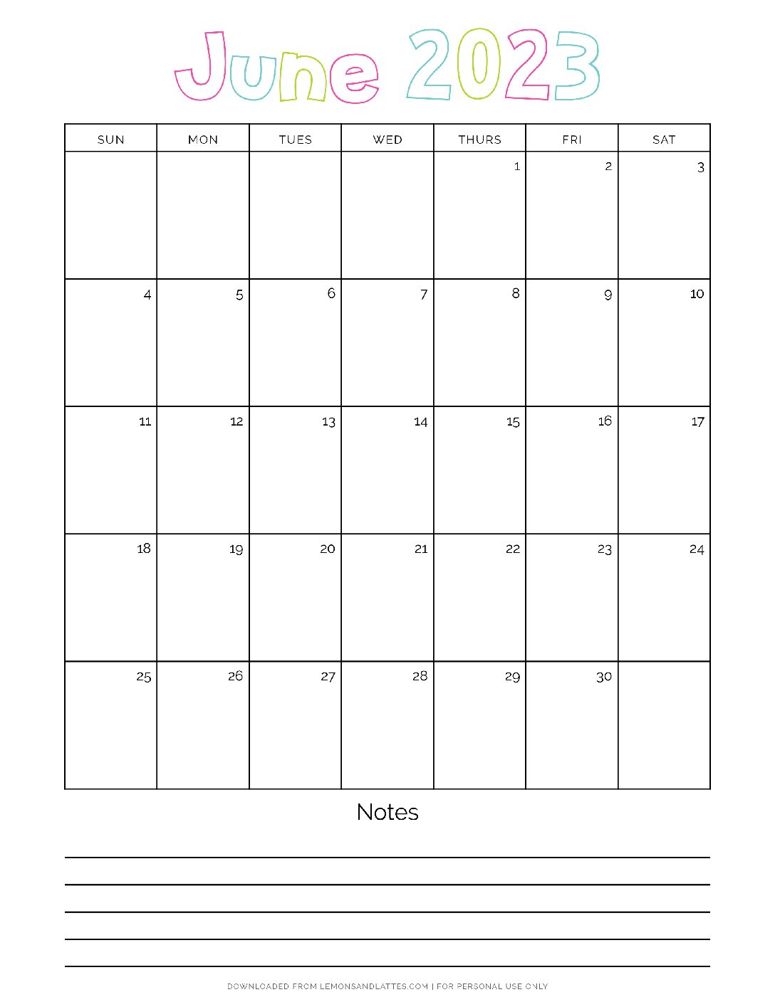 printable-june-calendar-2023-29 - Lemons and Lattes