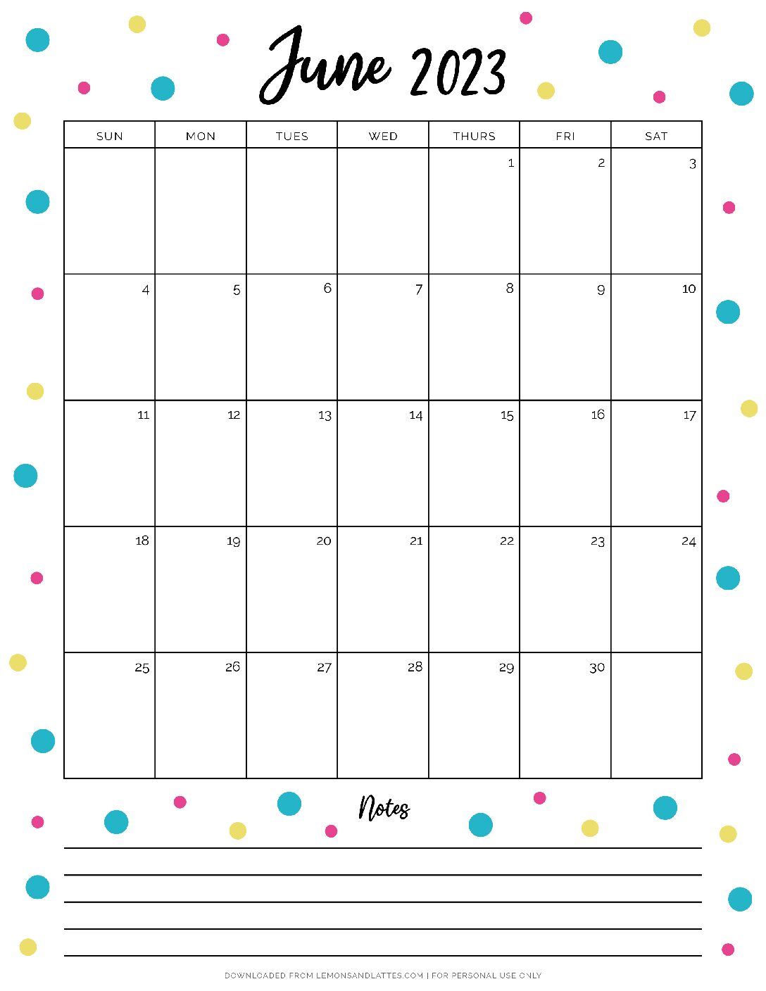 printable-june-calendar-2023-30 - Lemons and Lattes