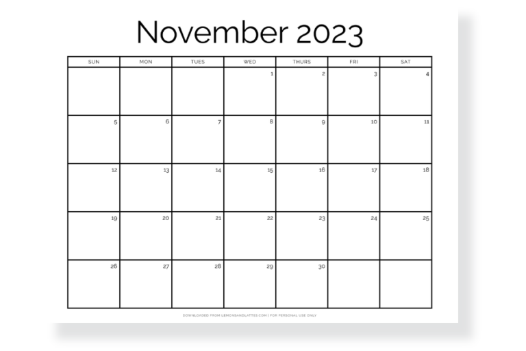 52 Simple and Cute November Calendar Printables 2023
