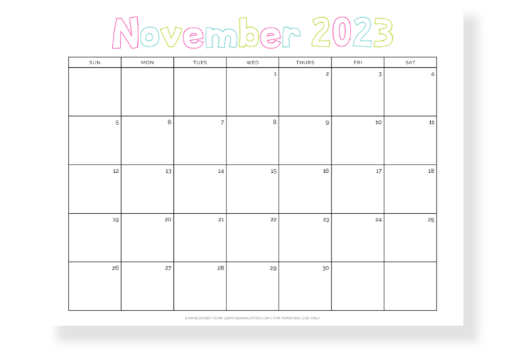52 Simple and Cute November Calendar Printables 2023