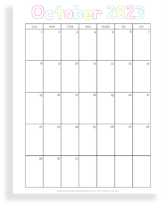 52 Simple and Cute October Calendar Printables 2023