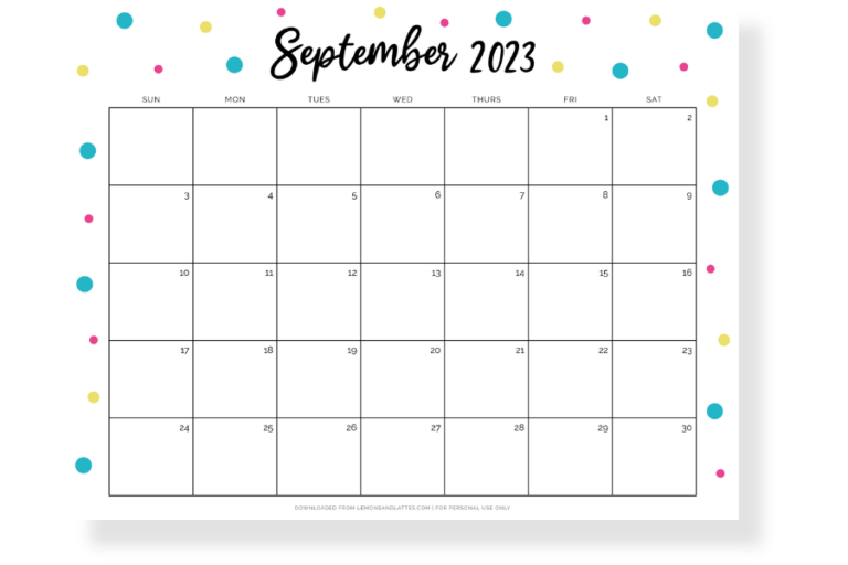 52 Simple and Cute September Calendar Printables 2023