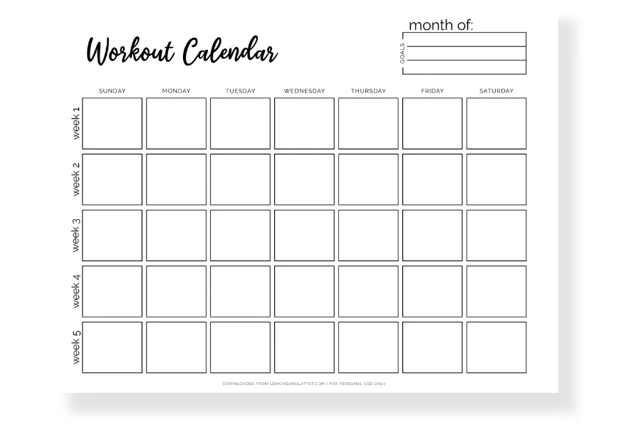 Monthly Workout Calendar Printables