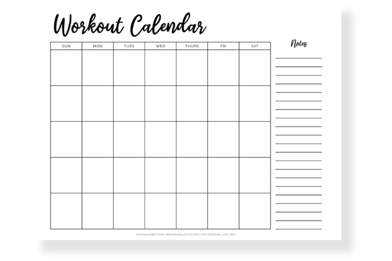 Printable Workout Calendars
