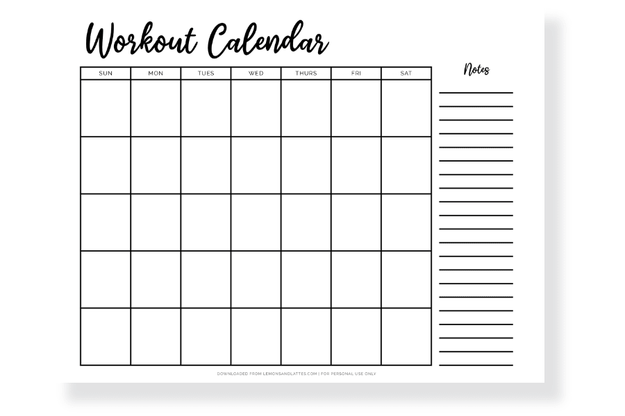 Monthly Workout Calendar Printables