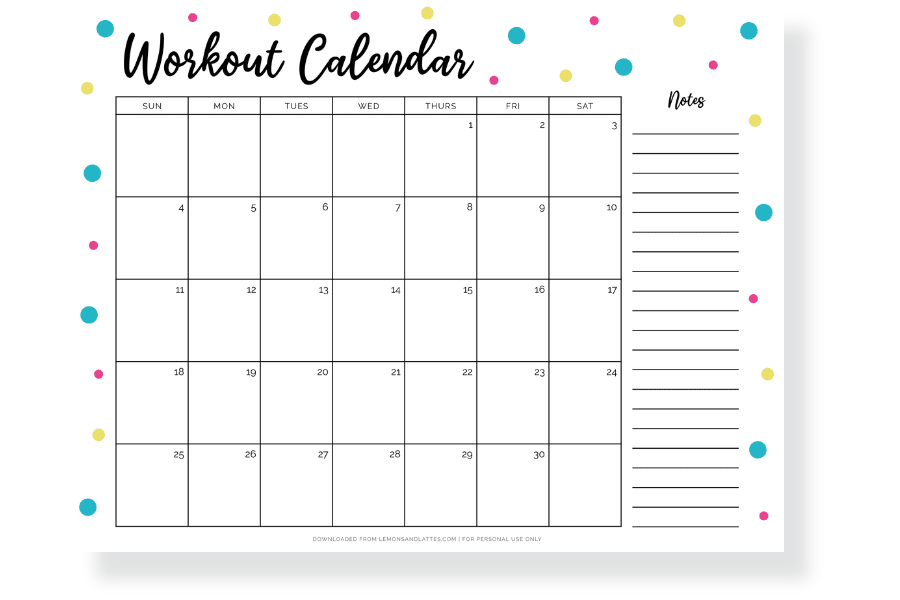 Monthly Workout Calendar Printables