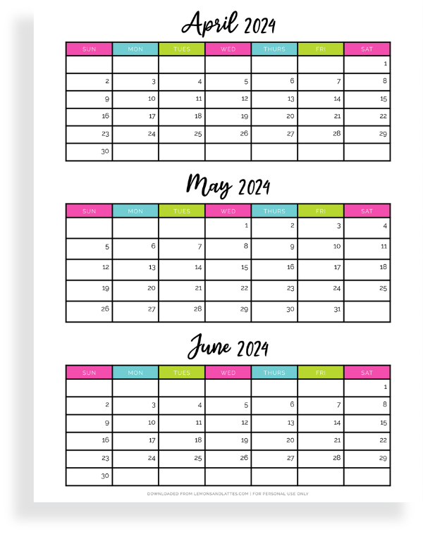 Quarterly Calendar Printables 2024