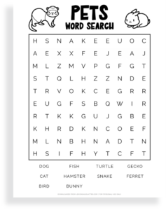 24 Animal Word Search Printables