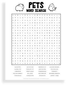 24 Animal Word Search Printables