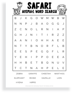 24 Animal Word Search Printables