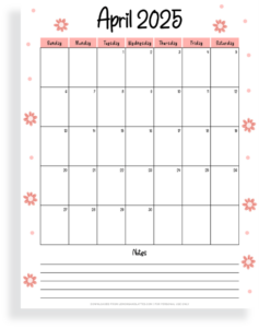 20 Cute April 2025 Calendar Printables