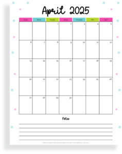 20 Cute April 2025 Calendar Printables