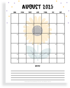 20 Cute August 2025 Calendar Printables