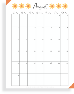 20 Cute August 2025 Calendar Printables