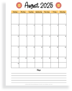 20 Cute August 2025 Calendar Printables