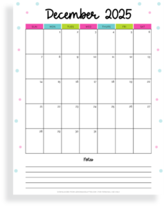 20 Cute December 2025 Calendar Printables