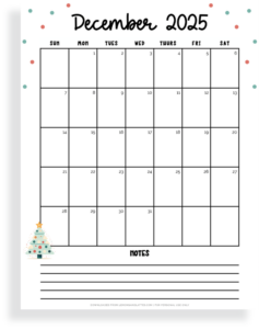 20 Cute December 2025 Calendar Printables