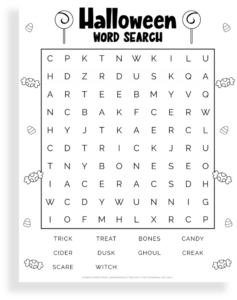 Free Printable Halloween Word Search Puzzles for Kids
