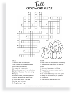 Free Fall Crossword Puzzle Printable
