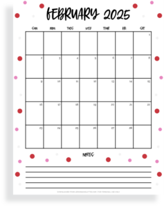 20 Cute February 2025 Calendar Printables