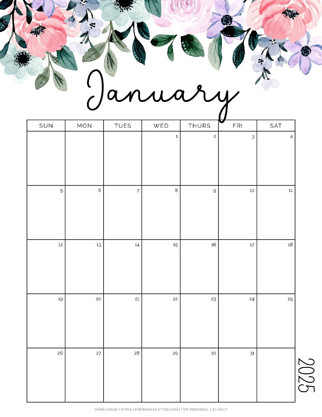 floral january calendar 2025 - Lemons and Lattes