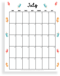 20 Cute July 2025 Calendar Printables
