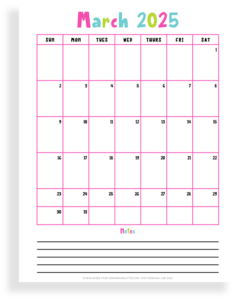 20 Cute March 2025 Calendar Printables