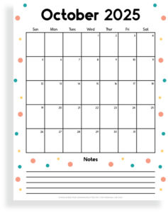 20 Cute October 2025 Calendar Printables