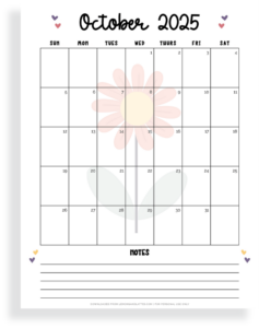 20 Cute October 2025 Calendar Printables